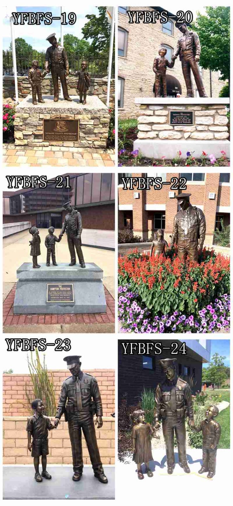 Bronze Police Statue with Child Memorial Gift - YouFine