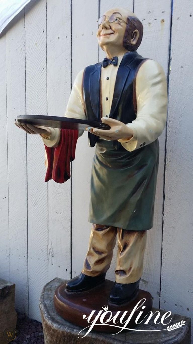 Fiberglass Old Man Butler with Tray Statue - YouFine