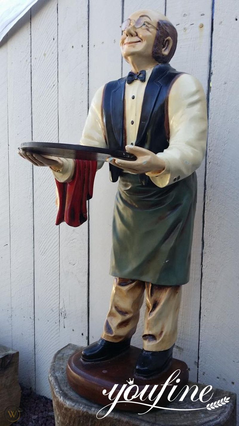 Fiberglass Old Man Butler with Tray Statue - YouFine