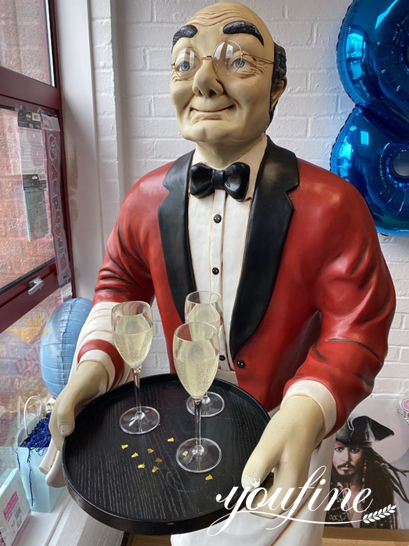 Fiberglass Old Man Butler with Tray Statue - YouFine