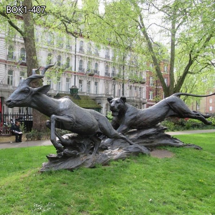 Custom Bronze Antelope and Lion Sculpture - YouFine