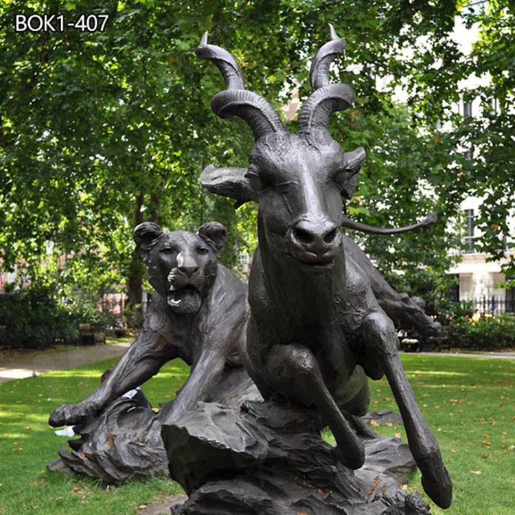 Custom Bronze Antelope and Lion Sculpture - YouFine