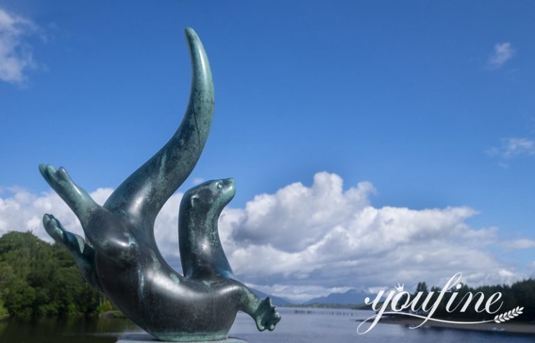 Bronze Otter Chasing Fish Sculpture - YouFine