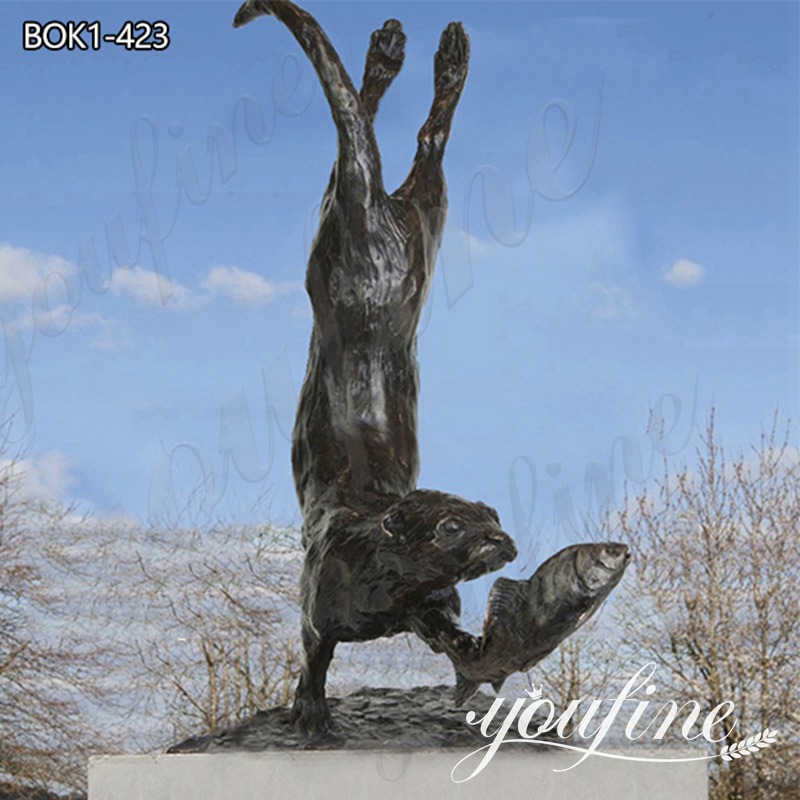 Bronze Otter Chasing Fish Sculpture - YouFine