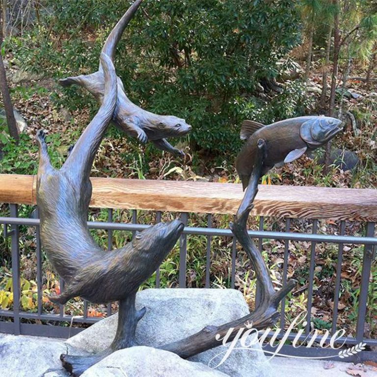 Bronze Otter Chasing Fish Sculpture - YouFine