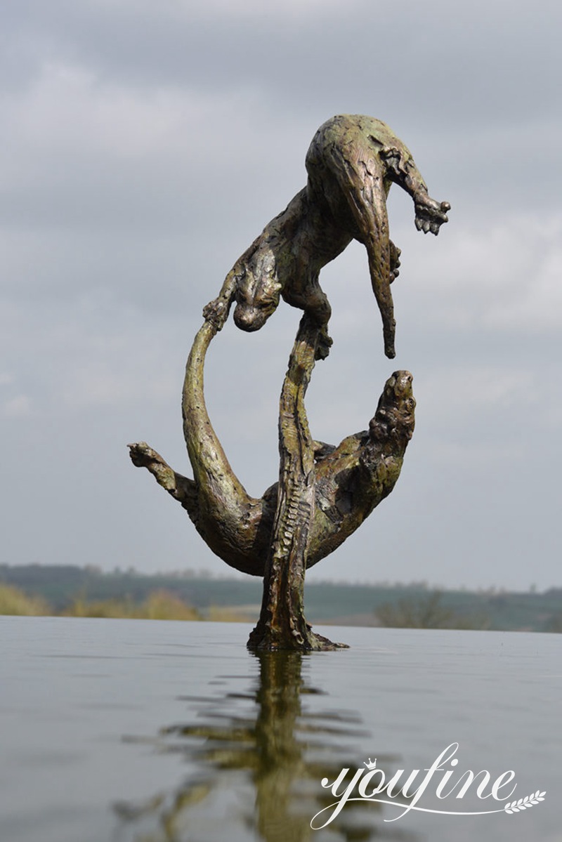 Bronze Otter Chasing Fish Sculpture - YouFine