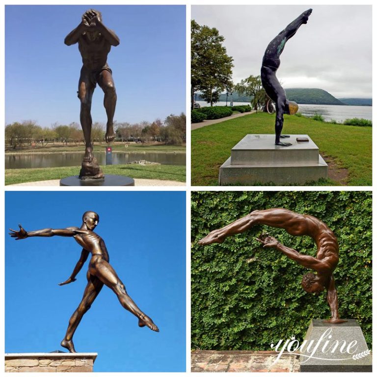 Life Size Bronze Diving Athlete Man Sculpture