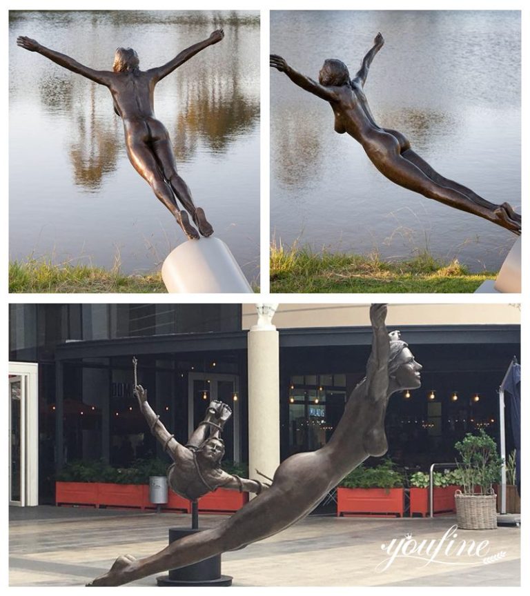 Life Size Bronze Diving Athlete Man Sculpture