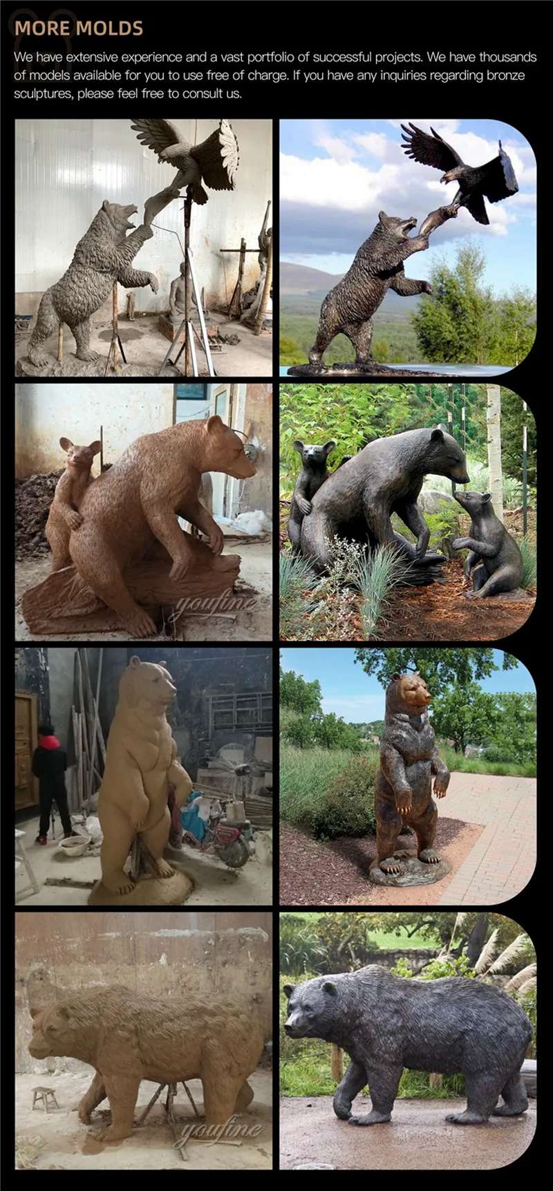 Life Size Bronze Climbing Bear And Cubs Statue - YouFine Bronze Sculpture
