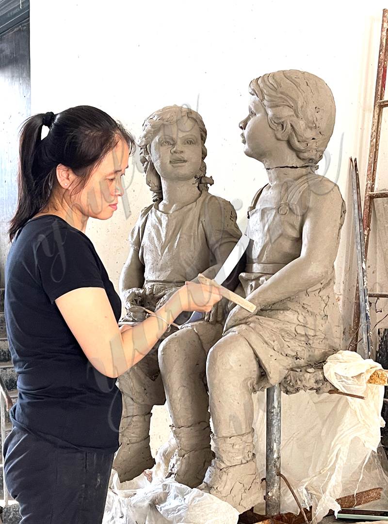 Life Size Bronze Children Statue School Boy Biking Adventures - YouFine