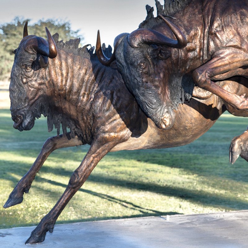 Lifesize Leaping Bronze Wildebeest Statue African Wildlife Art - YouFine