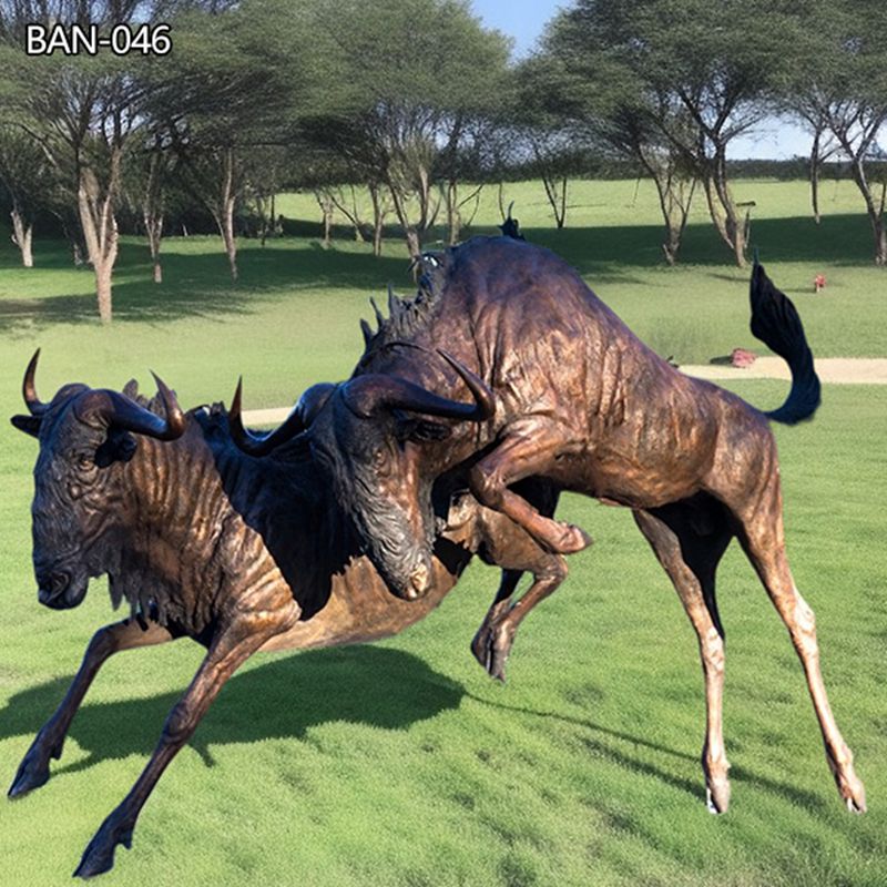 Lifesize Leaping Bronze Wildebeest Statue African Wildlife Art - YouFine
