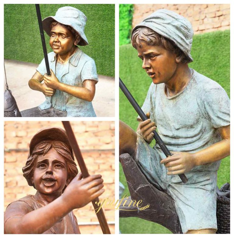 Life Size Garden Bronze Boy Fishing Statue - YouFine