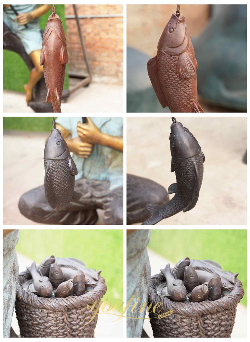 Life Size Garden Bronze Boy Fishing Statue - YouFine