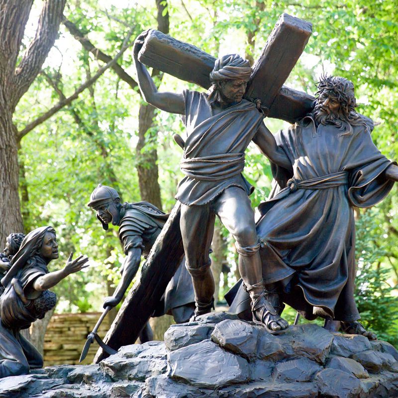 Stations of the Cross V: Simon of Cyrene Helps Bear the Cross Bronze Statue