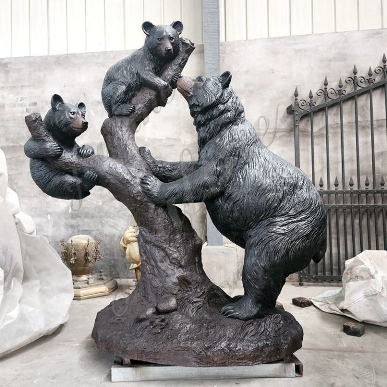 Life Size Bronze Climbing Bear And Cubs Statue - YouFine