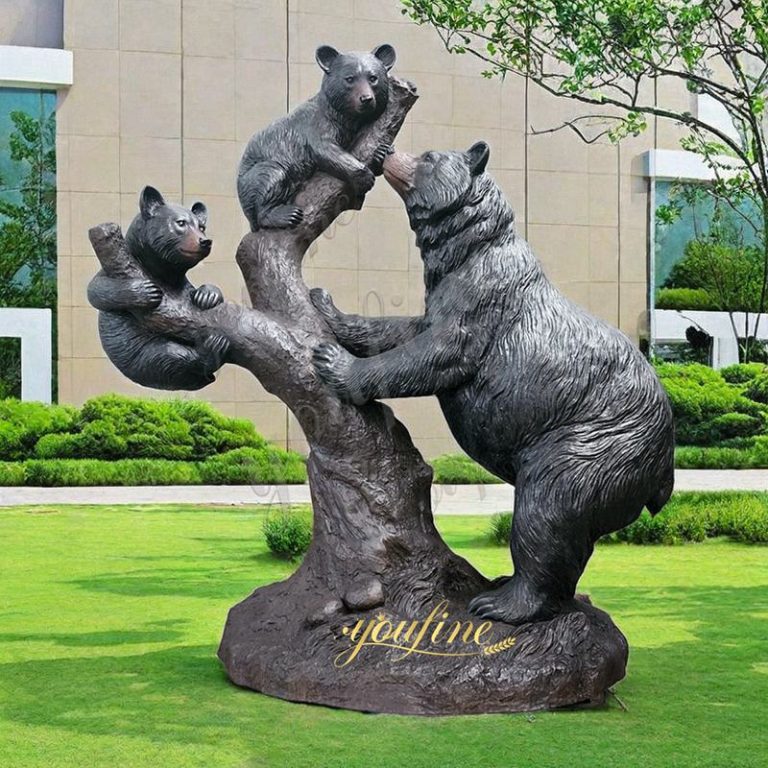 Life Size Bronze Climbing Bear And Cubs Statue - YouFine