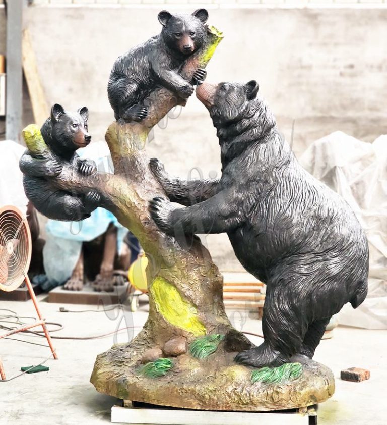 Life Size Bronze Climbing Bear And Cubs Statue - YouFine