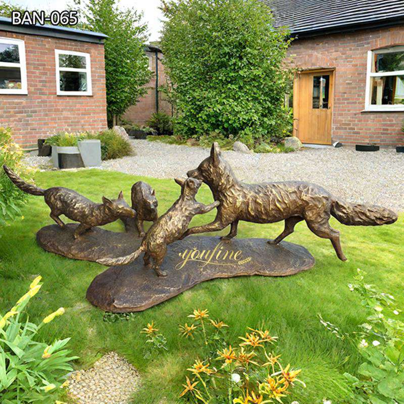 Life Size Cast Bronze Family Fox Statue - YouFine