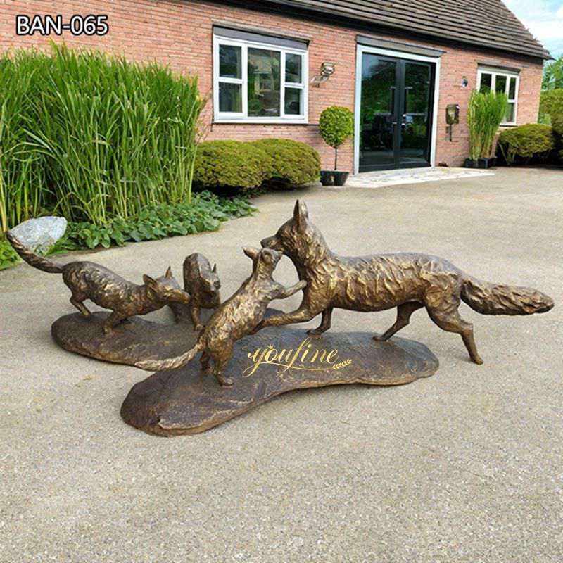 Life Size Cast Bronze Family Fox Statue - YouFine
