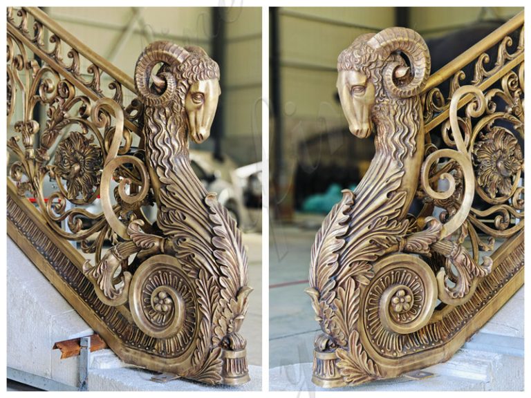 Elaborate Bronze Ram Head Stair Railing Interior Decor Supplier
