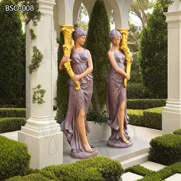 Bronze Greek Female Figure Lamp Statue - YouFine