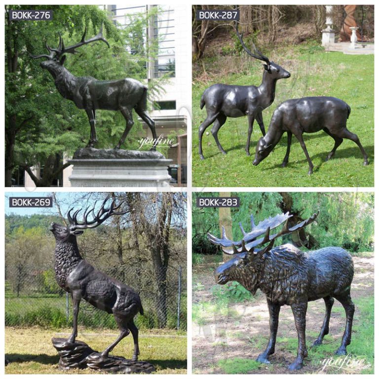 Large Outdoor Wildlife Antique Bronze Deer Statues - YouFine